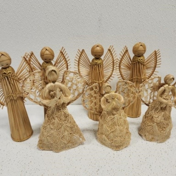 Accents | Vtg Handmade Set Of 7 Wicker Angelsgold Colored Trim Home Art ...